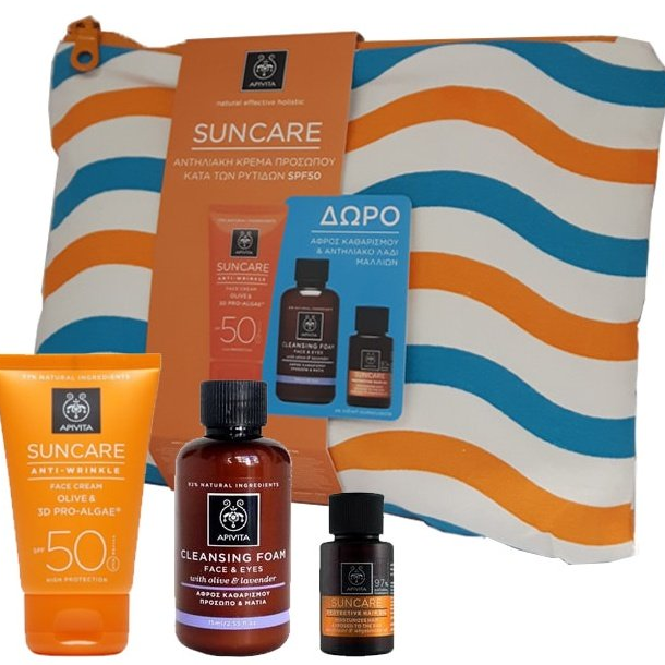 APIVITA Σετ Suncare Anti-Wrinkle Face Cream SPF50 50ml & Cleansing Foam ...